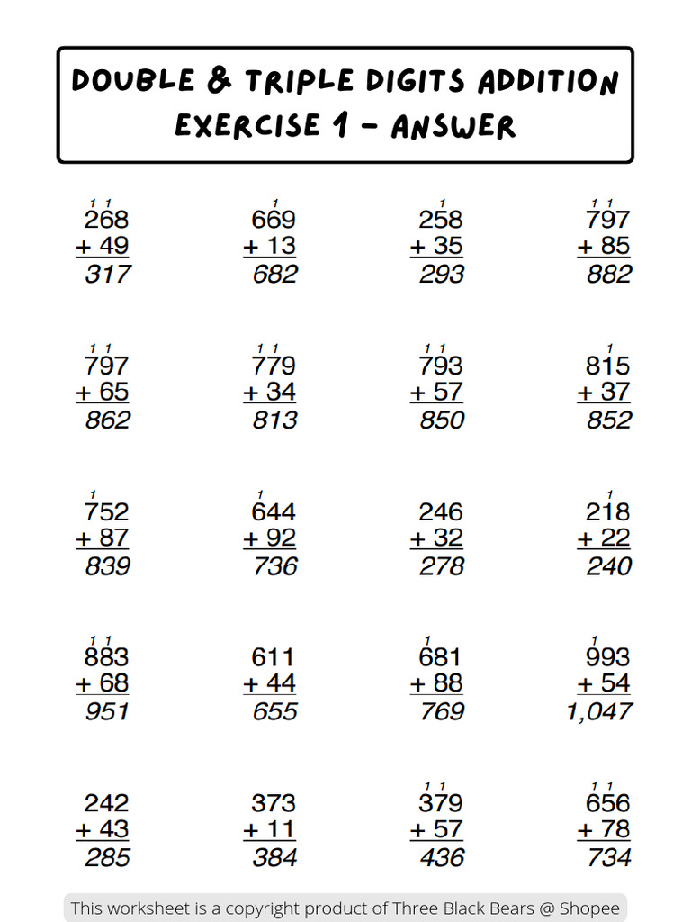 2&3 Digits Addition Answer | PDF | Freedom Of Expression Law ...