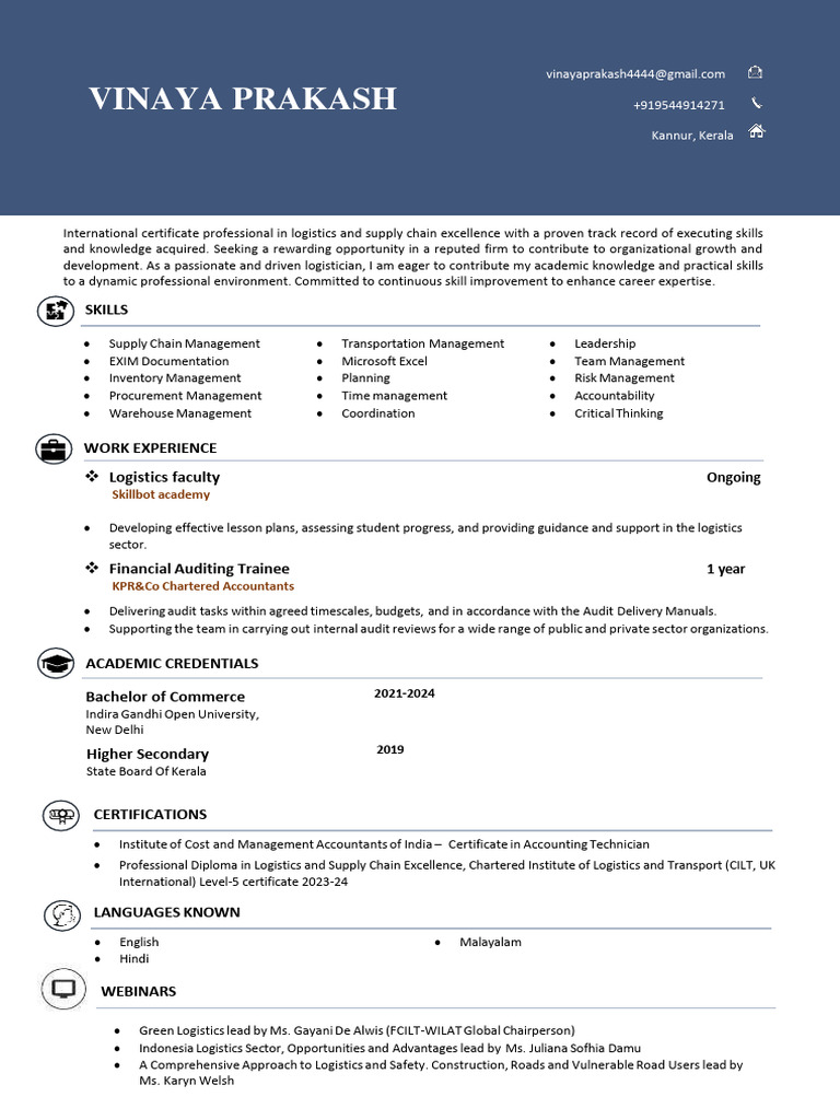 Vinaya Resume | PDF | Logistics | Business Economics
