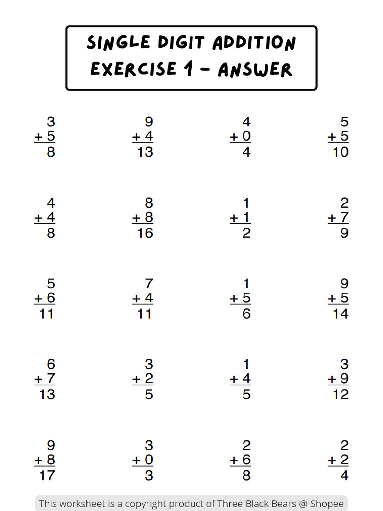1 Digit Addition Answer | PDF | Freedom Of Expression Law | Copyright Law