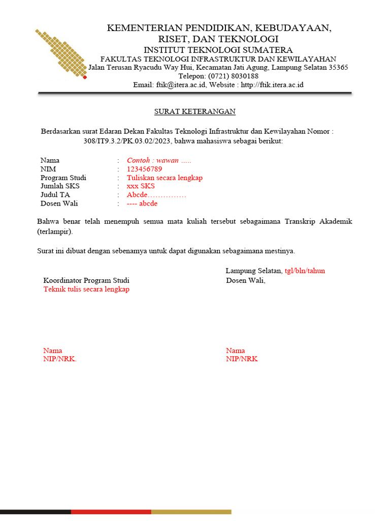 Surat Keterangan Mahasiswa ITERA | PDF | Sains & Matematika | Komputer