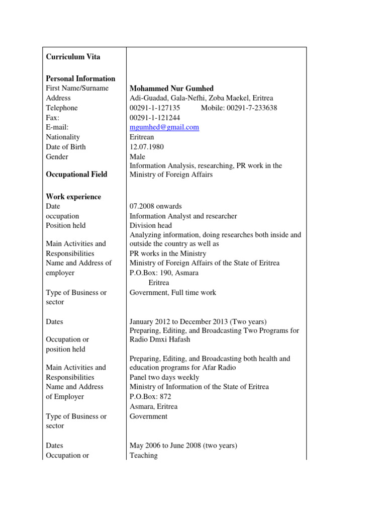 CV Eurocomp Gumhed | Download Free PDF | Eritrea | Human Communication