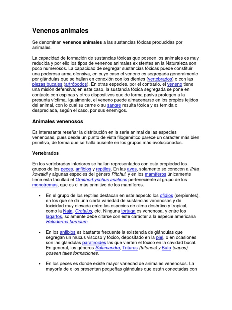 Venenos en Animales: Tipos y Efectos | PDF | Serpiente | Mamíferos