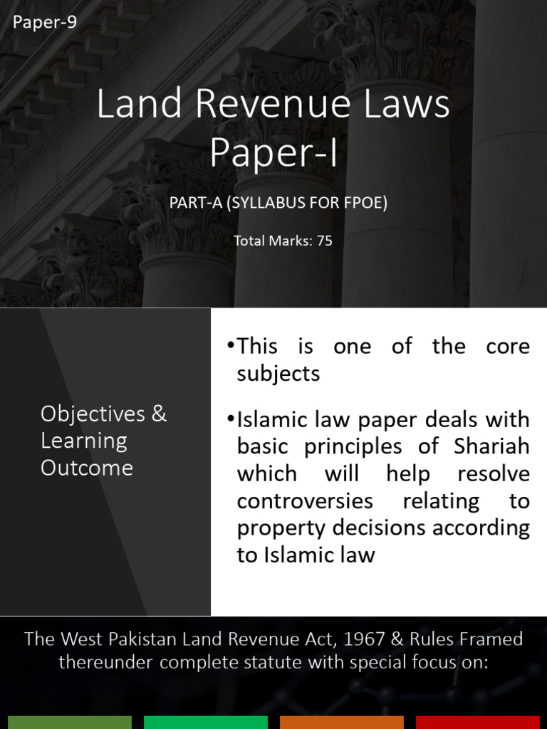 Land Revenue Laws-I PPT | PDF | Sharia | Justice