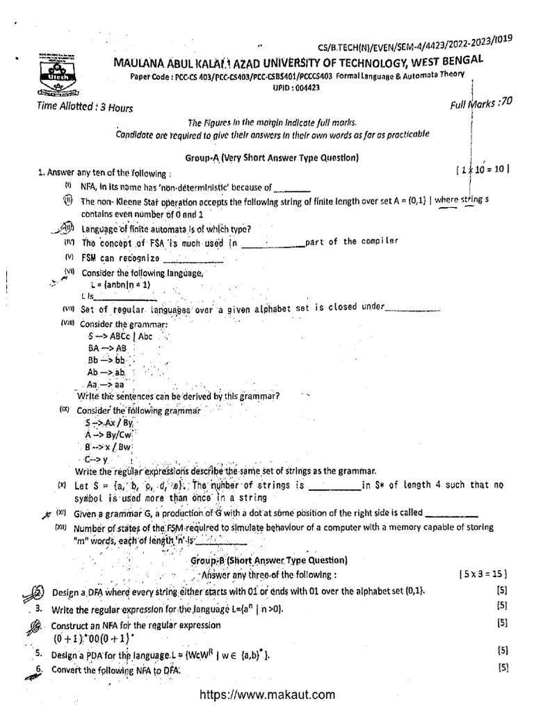 Btech PCC Cse 4 Sem Formal Language and Automata Theory PCC Cse 403 2023 | PDF