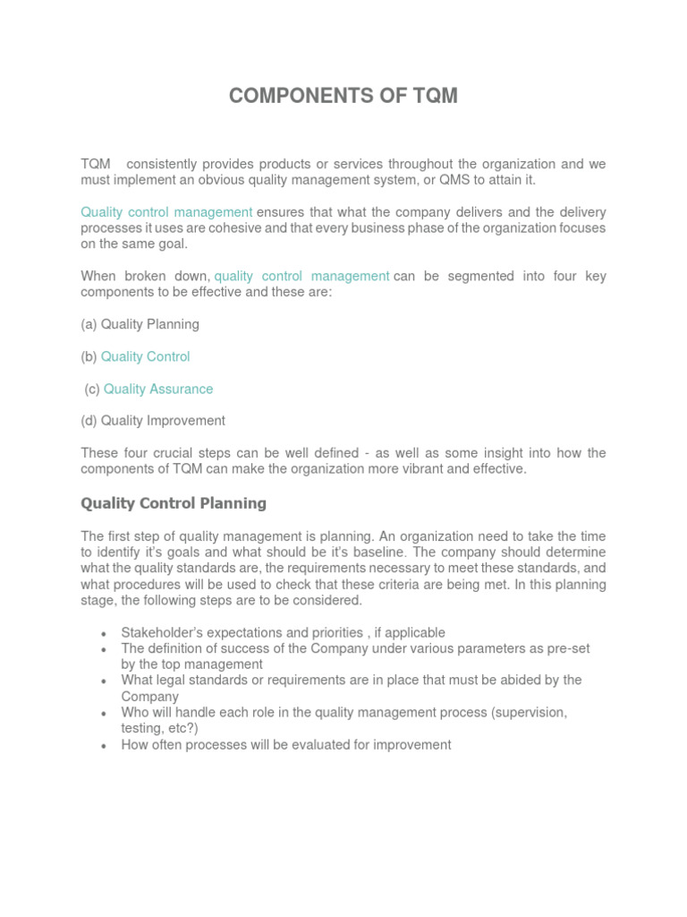 Components of TQM | PDF | Quality Assurance | Quality Management