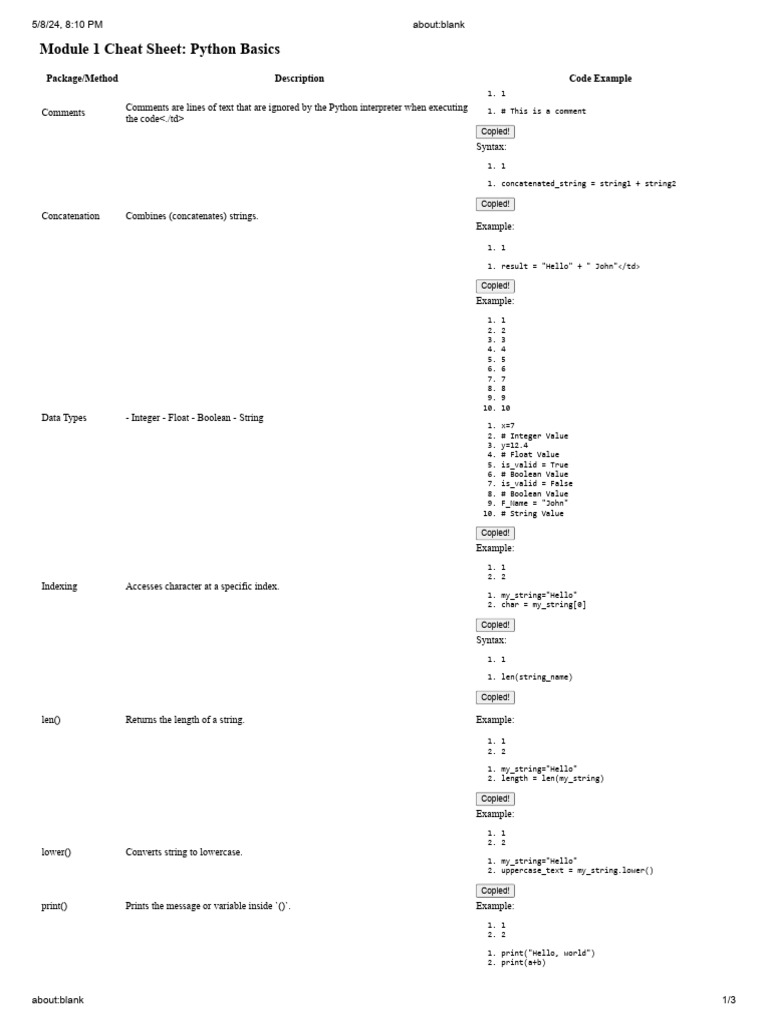 Python Cheet Sheet | Download Free PDF | Boolean Data Type | Computer Programming