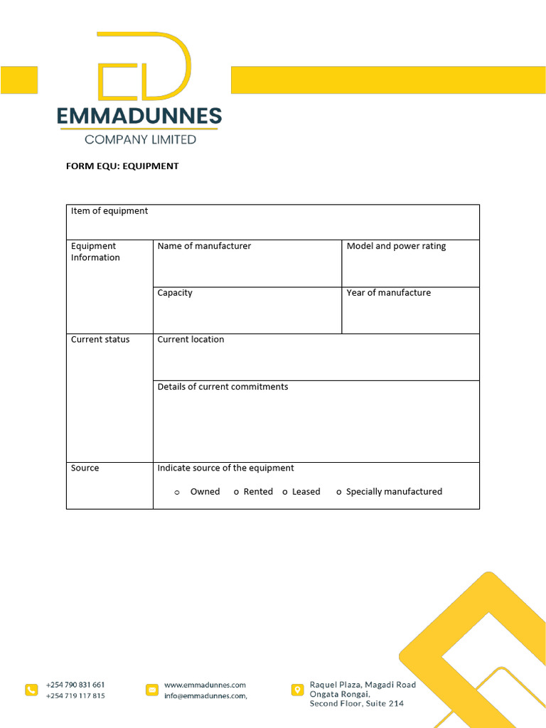 Equipment Information and Ownership Details | PDF | Lease | Financial Capital