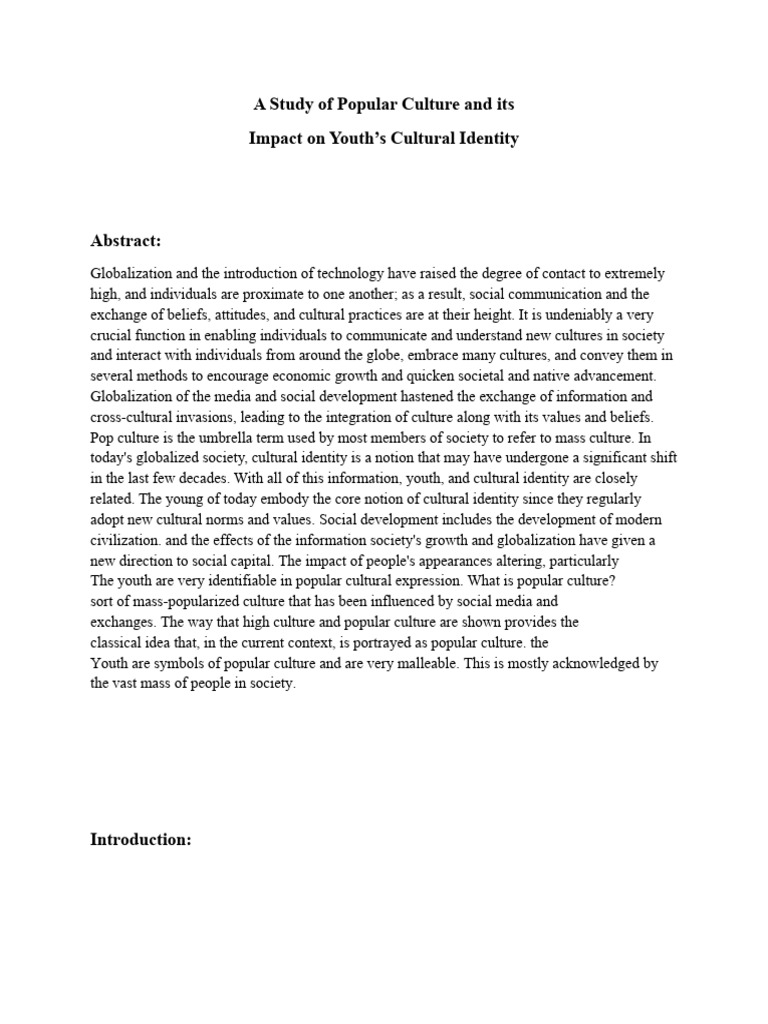 A Study of Popular Culture and Its | PDF | Popular Culture | Identity ...