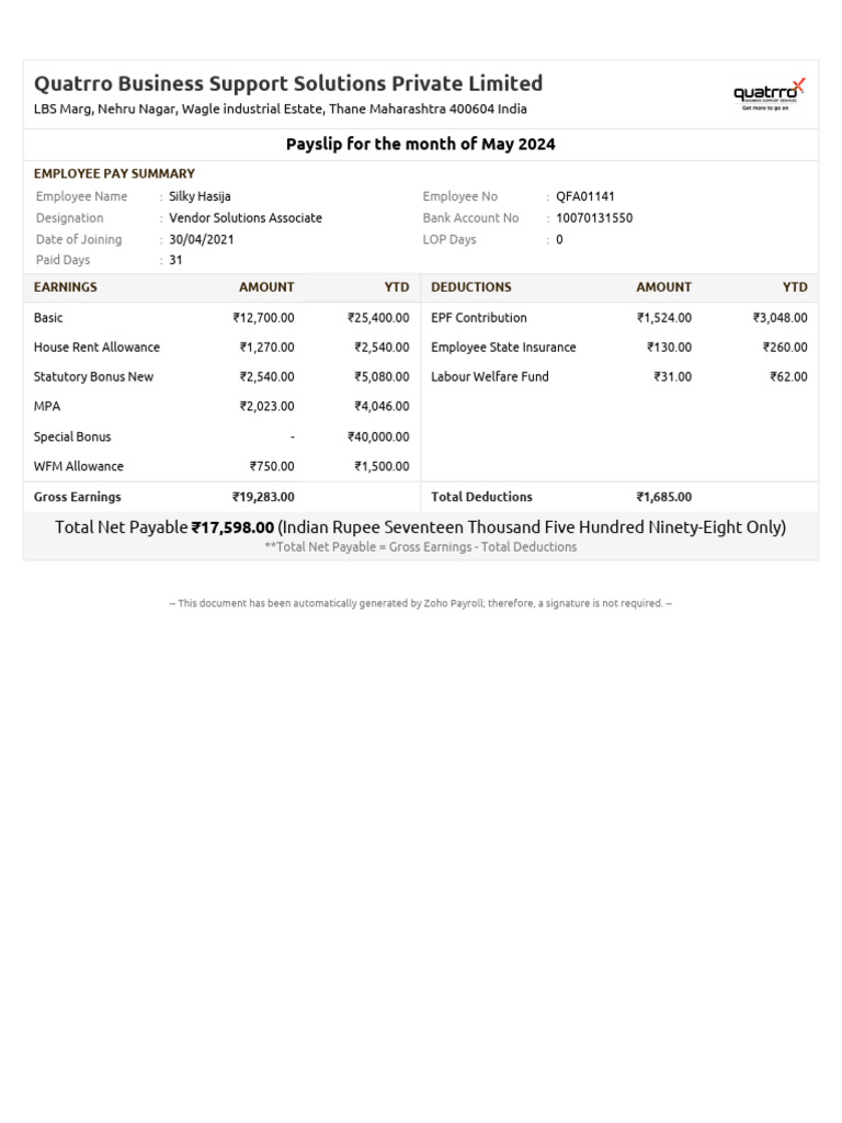 May 2024 Payslip | PDF