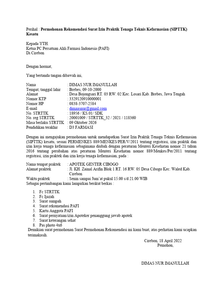 SURAT REKOMENDASI SIP (1) | PDF