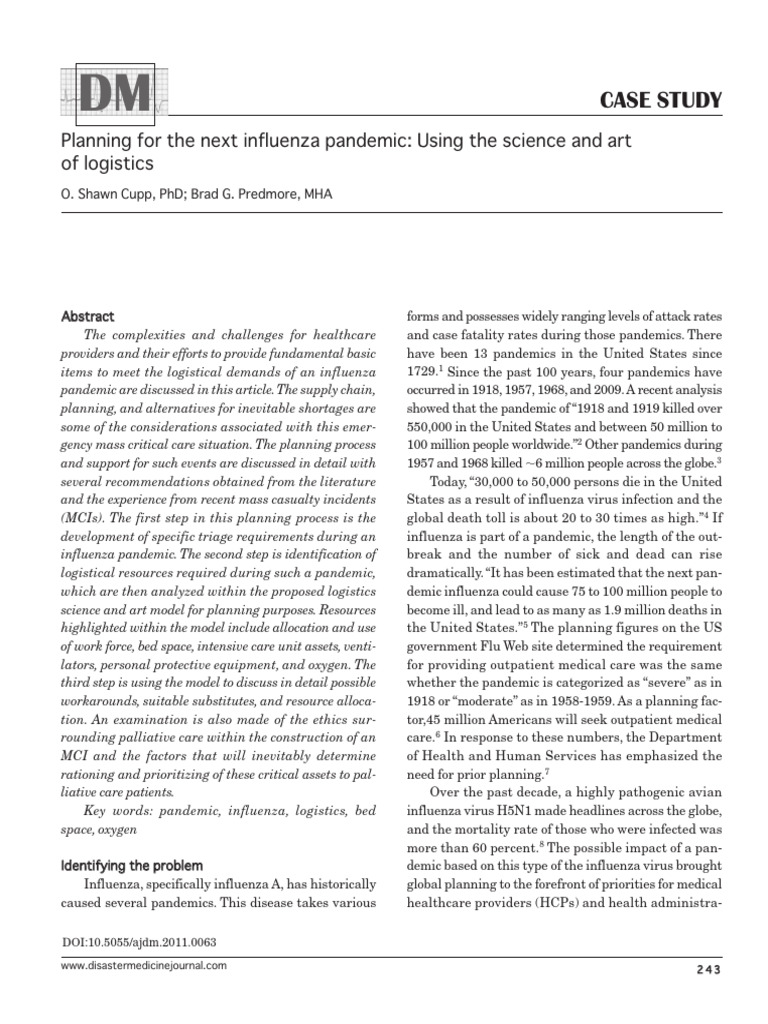 Planning For The Next Influenza Pandemic Using The Science and Art of ...