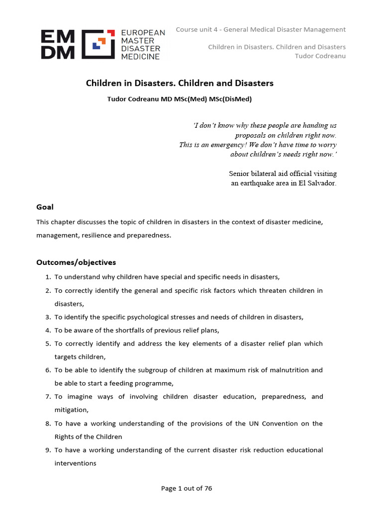 6.Children in disaster | PDF | Disaster Risk Reduction | Emergency ...