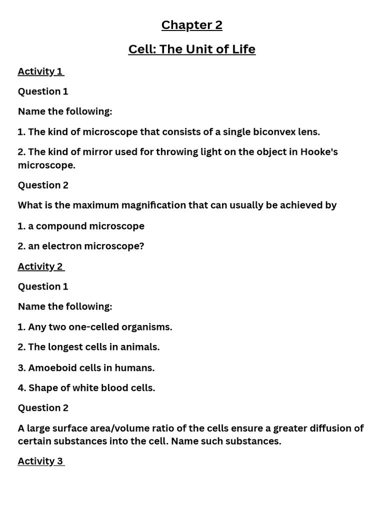 Cell the Unit of Life Questions | PDF | Cell (Biology) | Cytoplasm
