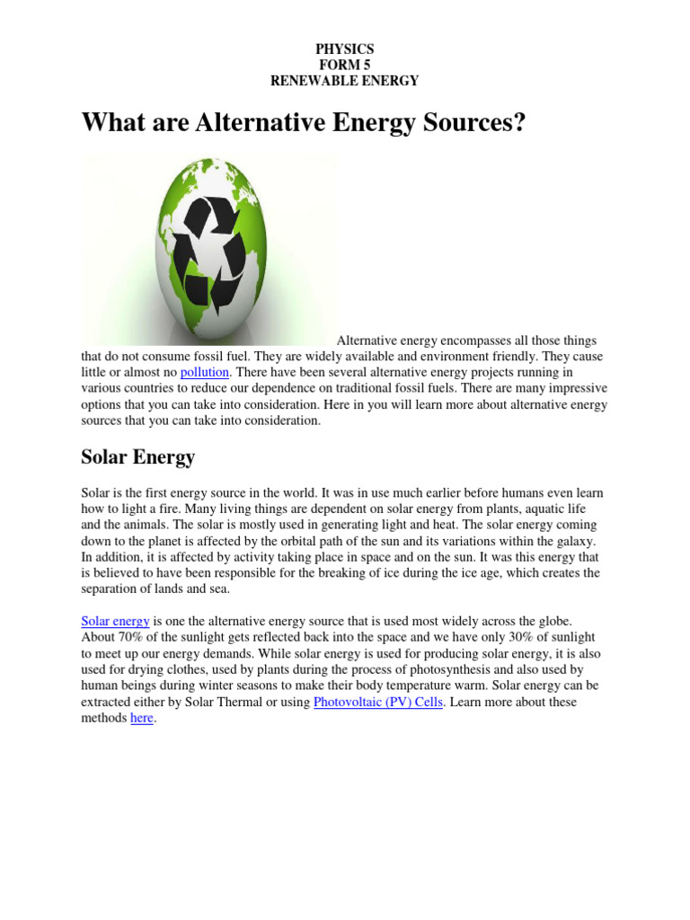 Physics - Renewable Sources of Energy | PDF | Renewable Energy | Solar ...
