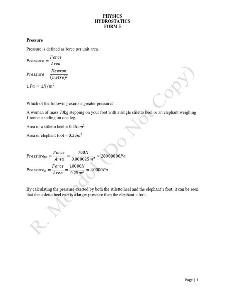 Physics - Hydrostatics | PDF | Buoyancy | Pressure
