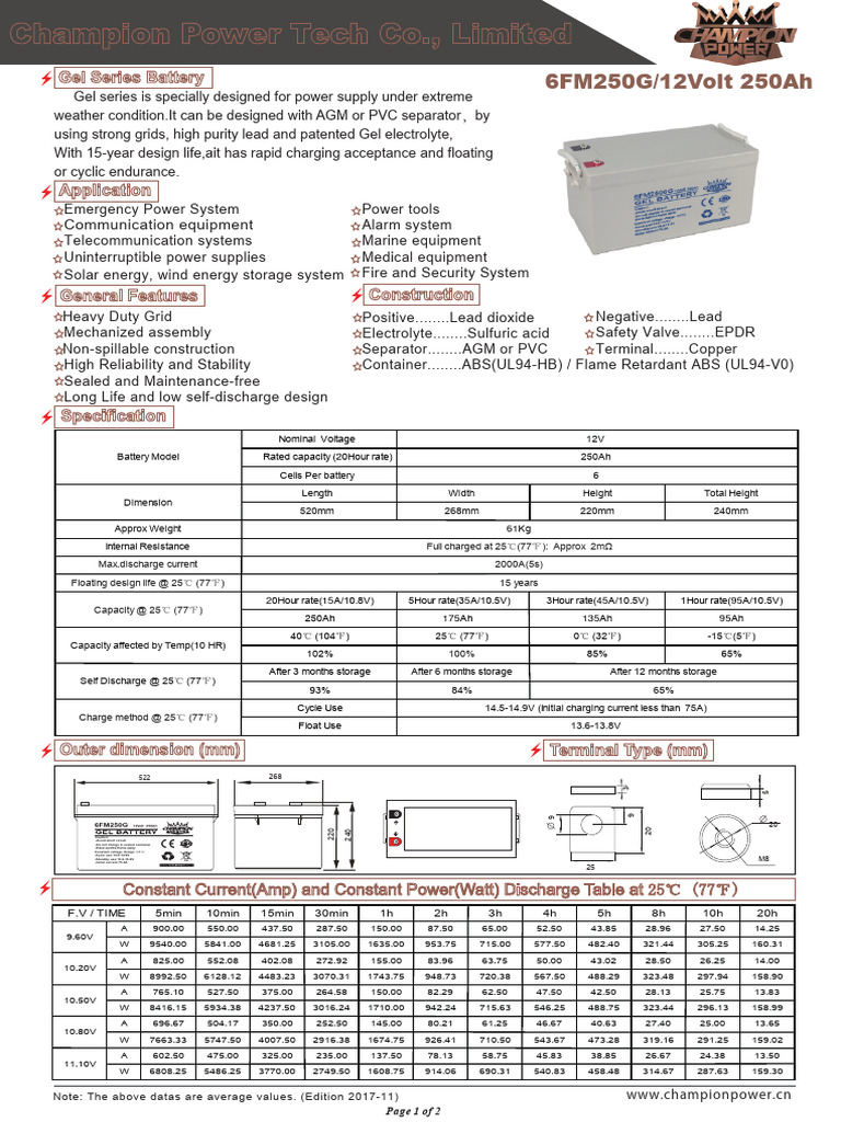 Fiche Technique Batterie 12v 250ah | PDF | Electrical Engineering ...