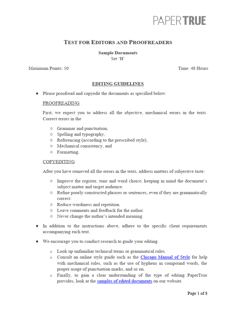 PAPERTRUE - Test For Editors and Proofreaders | PDF | Copy Editing ...