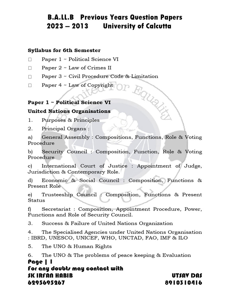 Previous Year Question Paper, 6th Sem | PDF | Criminal Procedure In ...