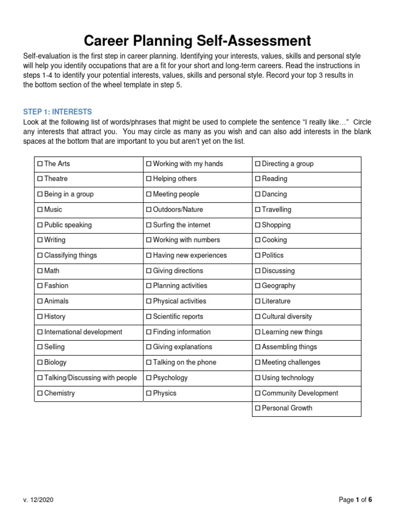 Career Planning Self-Assessment | PDF | Knowledge | Science