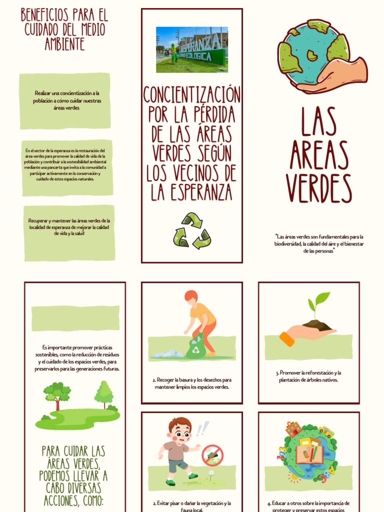Folleto Tríptico Cuidado Del Medio Ambiente Ilustrado Verde | PDF | Residuos | Sustentabilidad