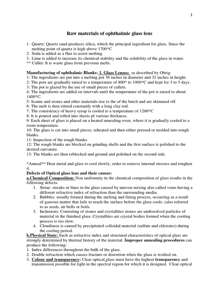 OO II Unit I (Raw Materials, Manufacturing Properties and Defects ...