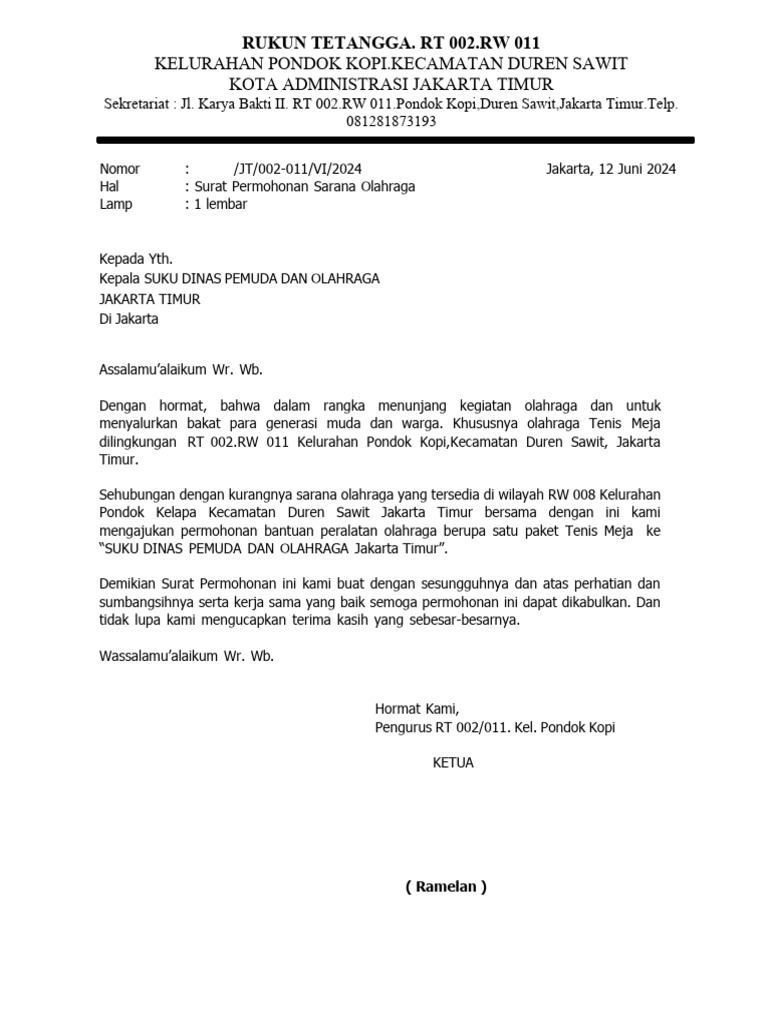 Proposal Tenis Meja RW 04.PonKel | PDF