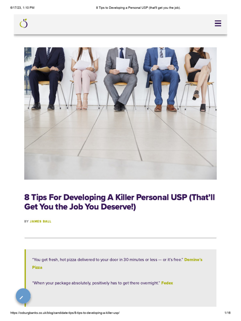 8 Tips To Developing A Personal USP (That'Ll Get You The Job) | PDF ...