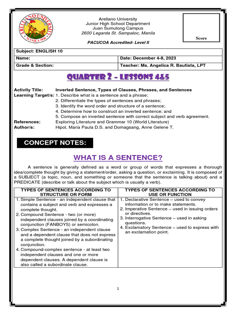 Inverted Sentence Structure Explained | PDF | Adverb | Verb