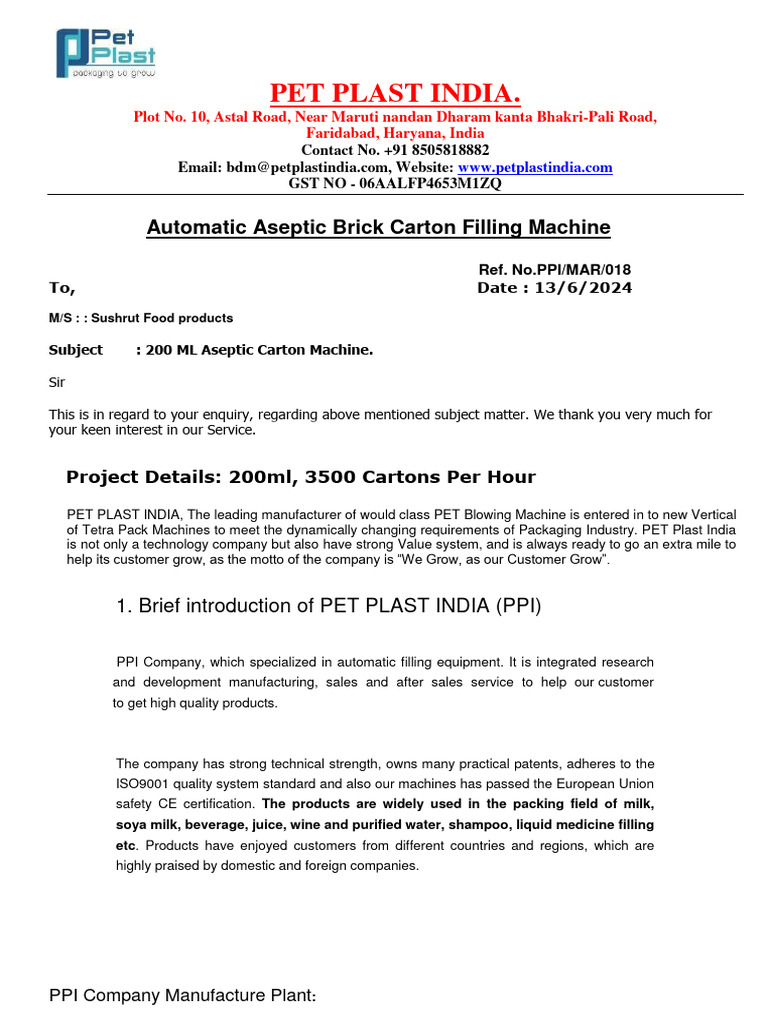 Final Tetra Pack Quotation 3600 PPH Sushrut Food Products | PDF ...