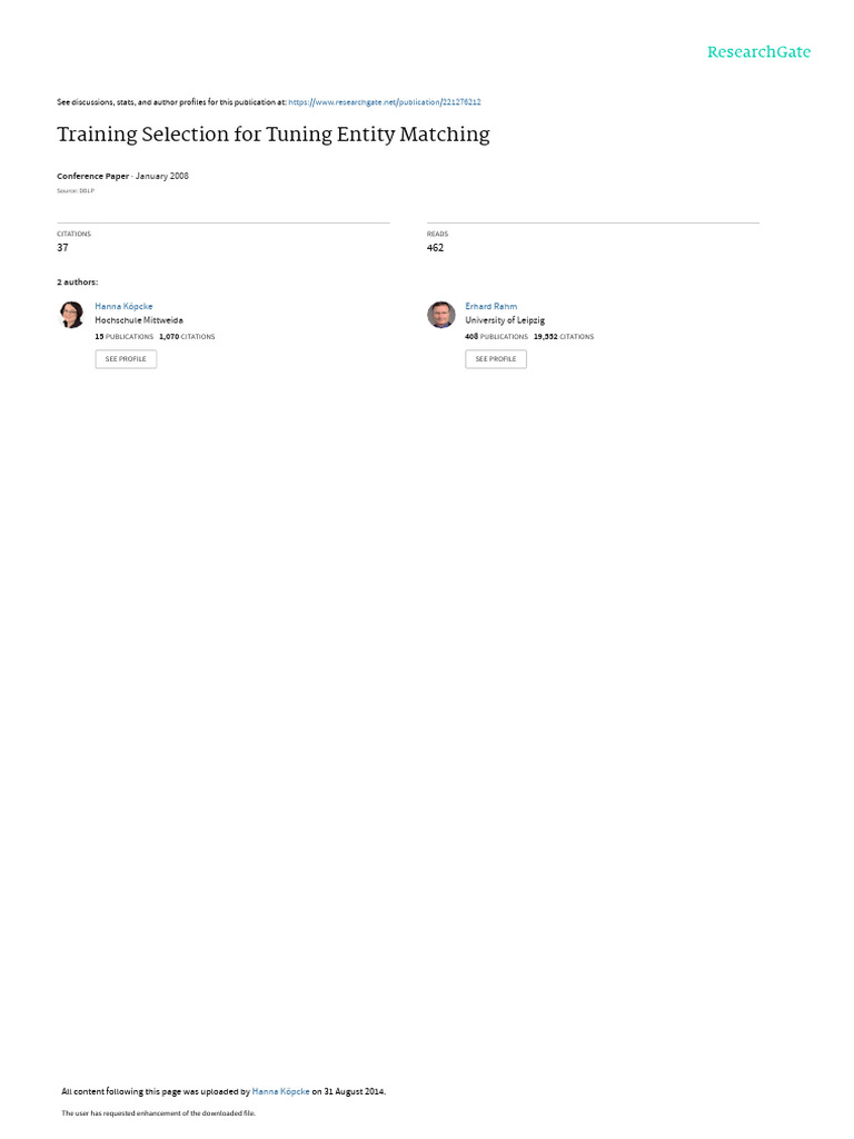 Training Selection For Tuning Entity Matching | PDF | Information Science | Data