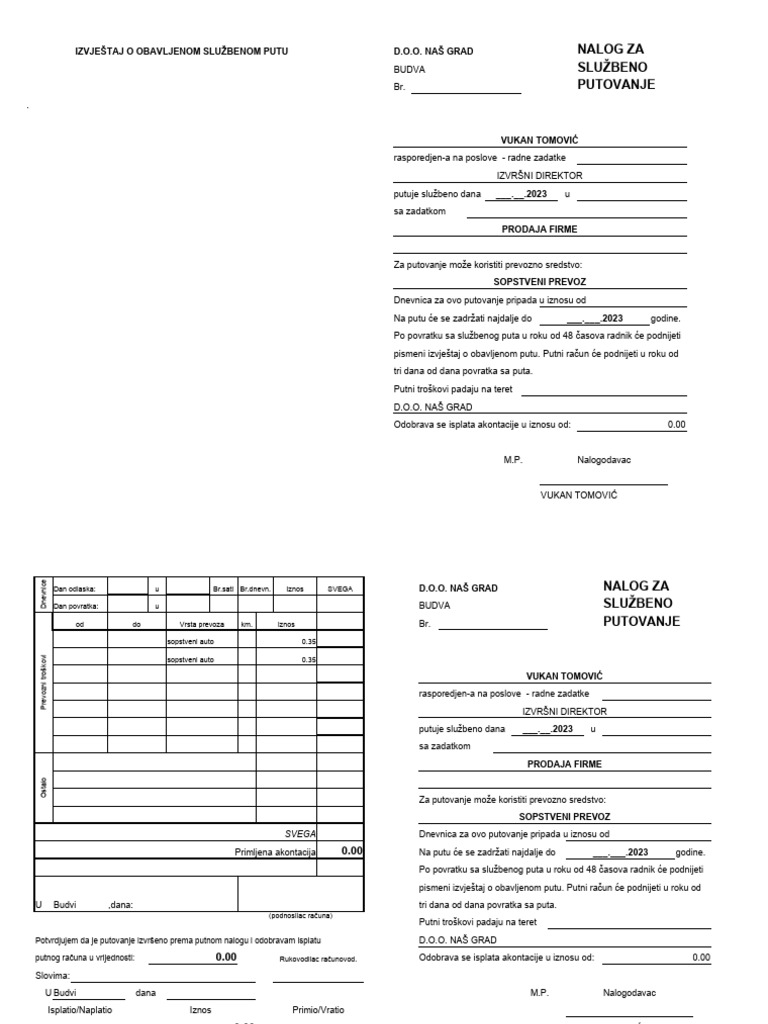 Putni Nalog FORMA | PDF