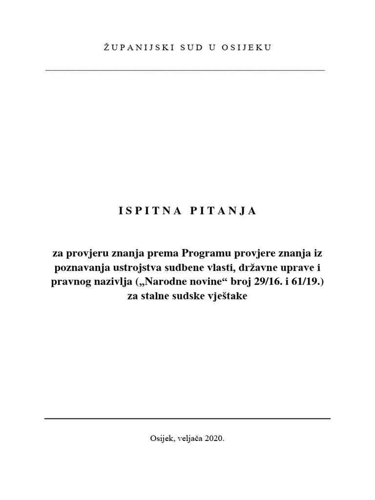 Ispitna Pitanja Za Provjeru Znanja - Vještaci | PDF