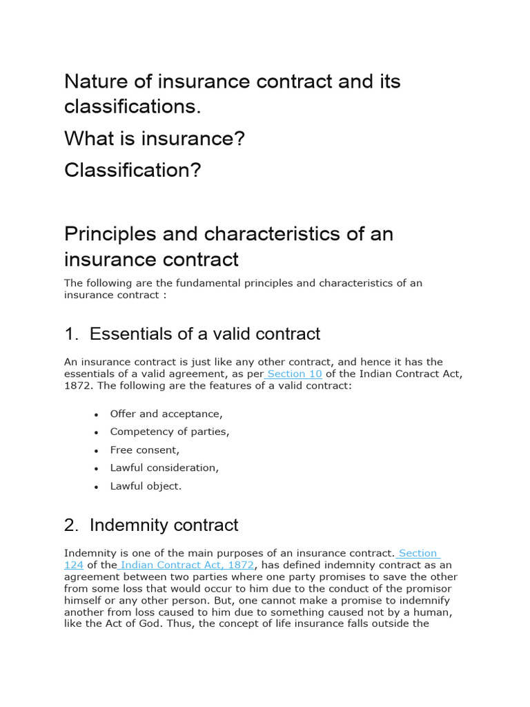 Nature of Insurance Contract and Its Classifications | PDF | Insurance ...