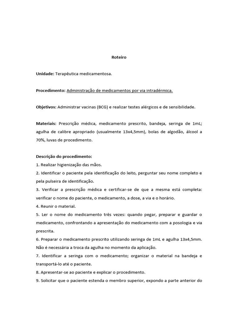 4 - Administração de Medicamentos Por Via Intradérmica (ID) | PDF ...