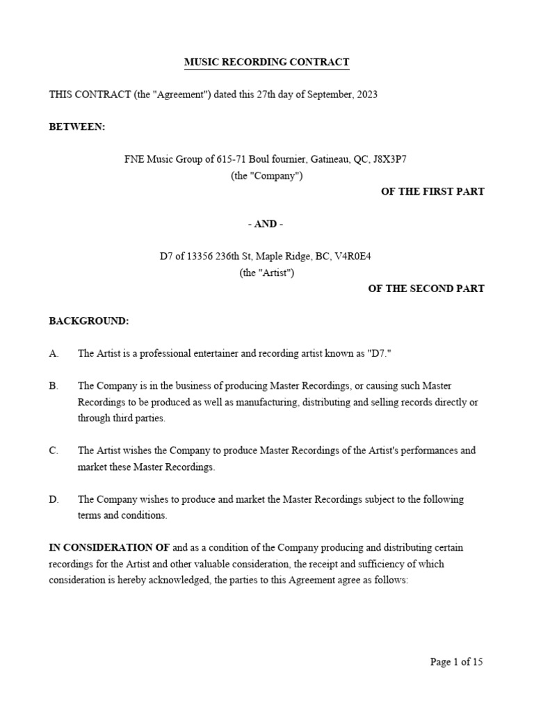 Music Recording Contract | PDF | Royalty Payment | Grammatical Gender