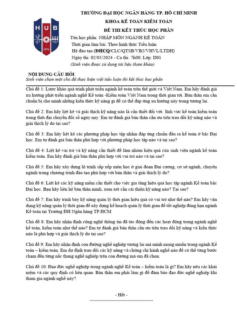 De Thi Nhap Mon Nganh D01 | PDF