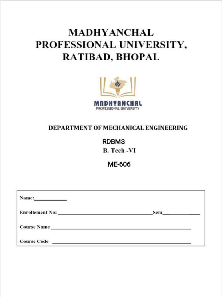 RDBMS Front Page | PDF