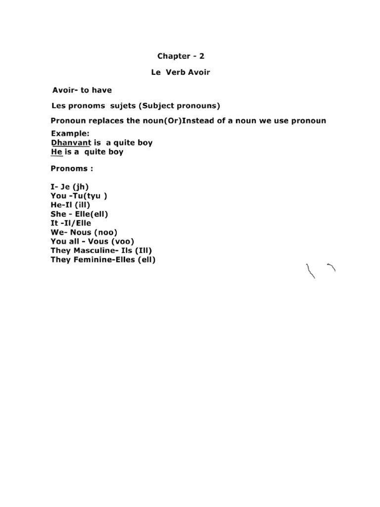 Verbe Avoir (Pronoms sujets notes) | PDF