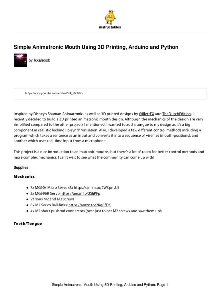 Simple Animatronic Mouth Using 3D Printing Arduino | PDF | Phoneme | Word