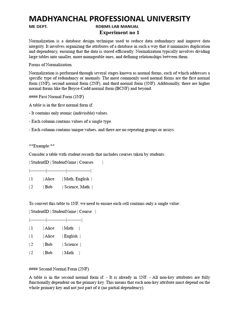 Rdbms Lab Manual Pdf Databases Database Index