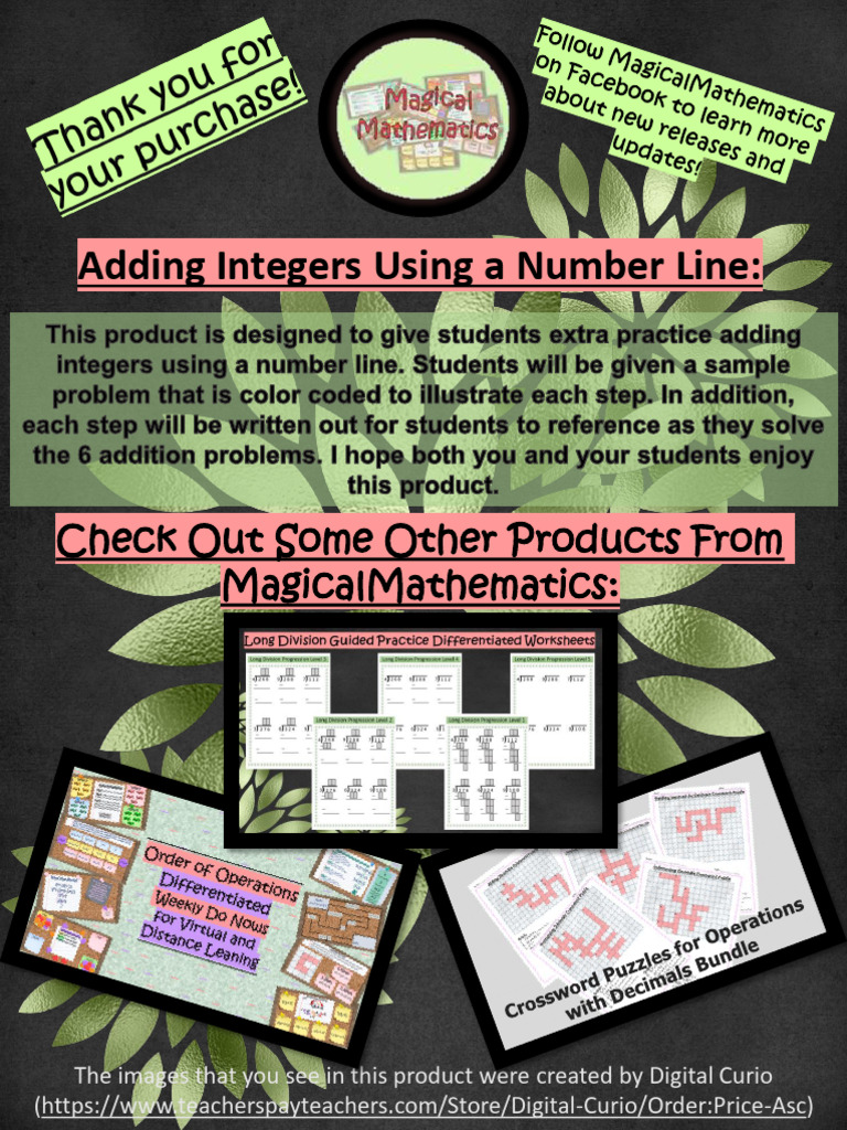 Adding Integers Using A Number Line:: Check Out Some Other Products ...