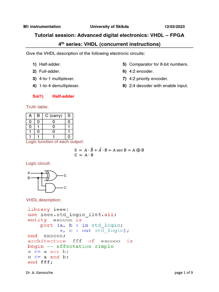 TD_04_VHDL_FPGA_EN | Download Free PDF | Electronic Circuits | Computer Engineering