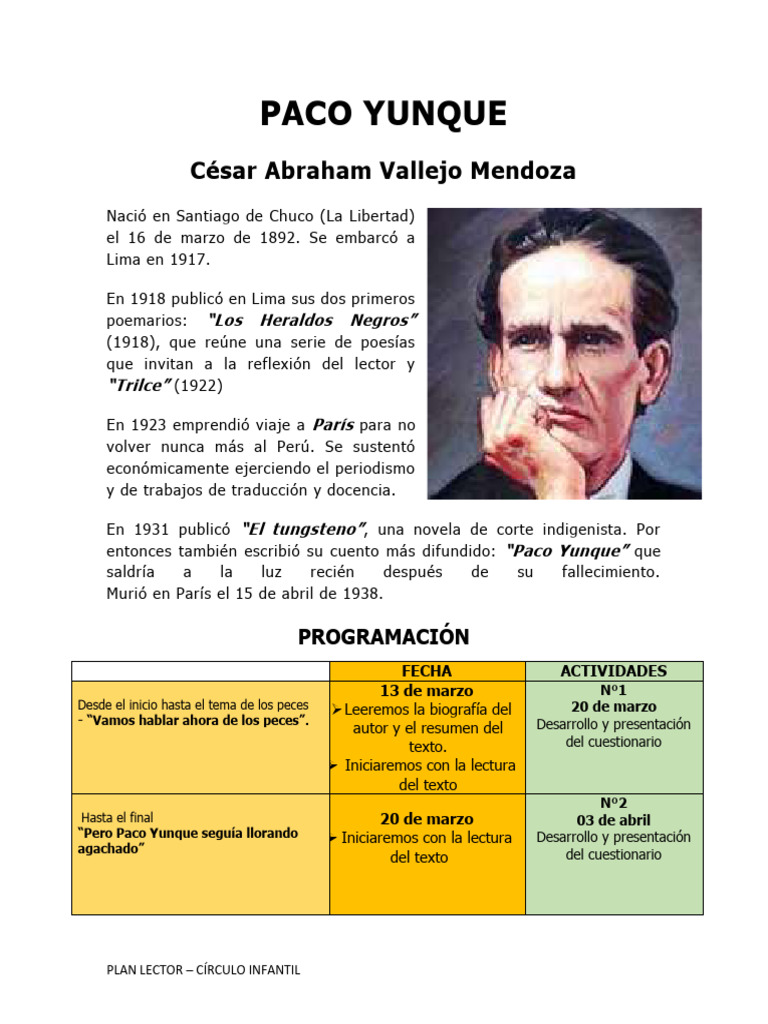 C Inf-Cesar Vallejo - Paco Yunque - 2024 | PDF
