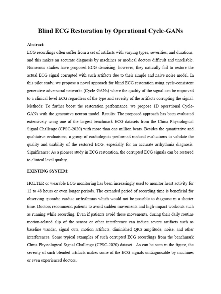 Blind ECG Restoration by Operational Cycle-GANs Abstract | PDF | Electrocardiography | Computing