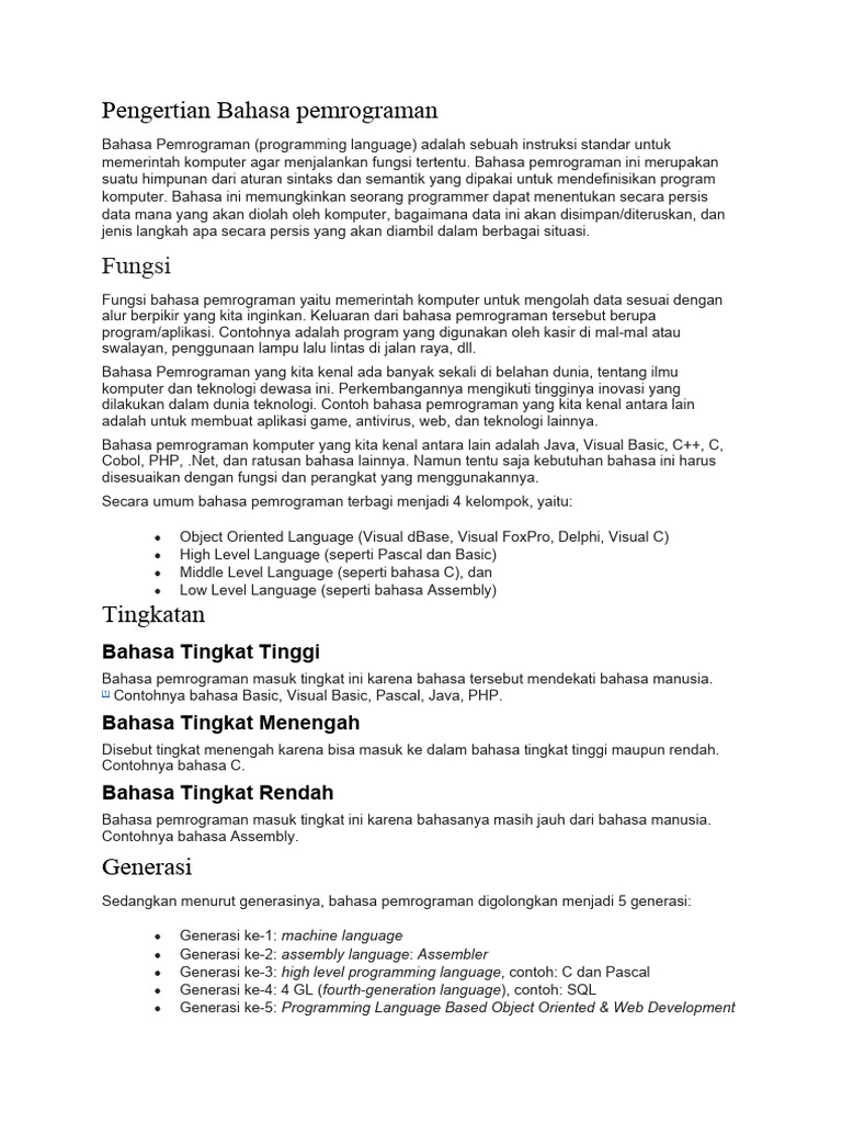 Pengertian Bahasa Pemrograman | PDF