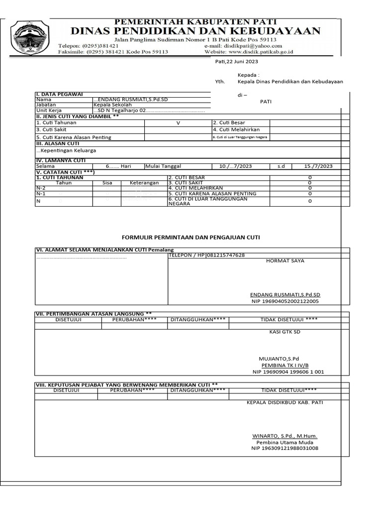 Form Cuti Tahunan Guru | PDF
