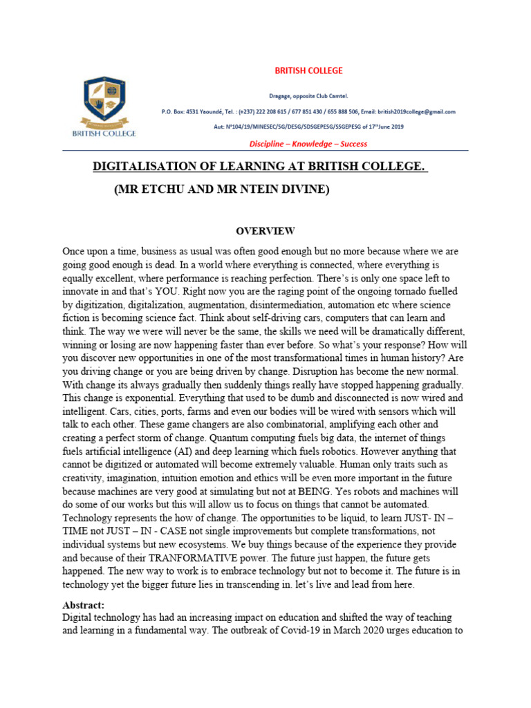 Digitalization of Learning at British College | PDF | Microsoft Word ...