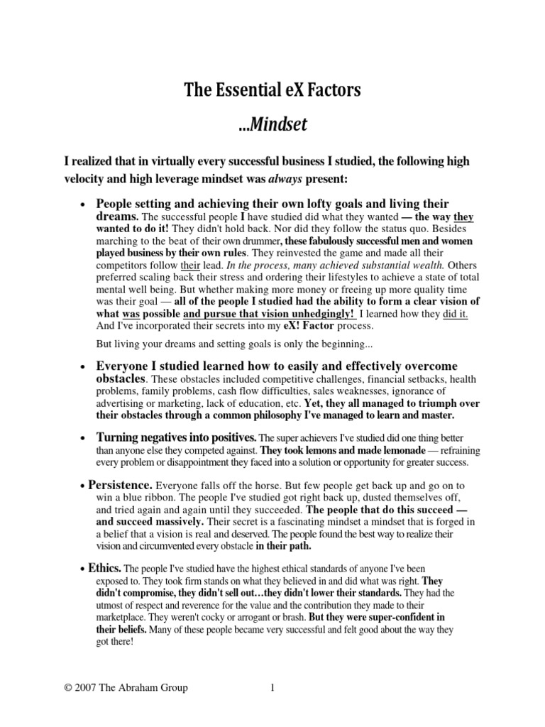 The Essential Ex! Factors (Mindset) | PDF | Mindset | Risk