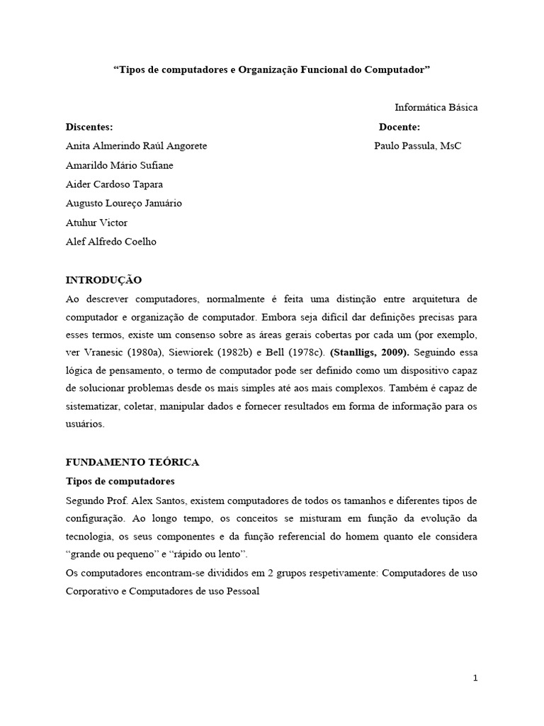 Tipos de Computadores | PDF | Armazenamento de dados de computador ...