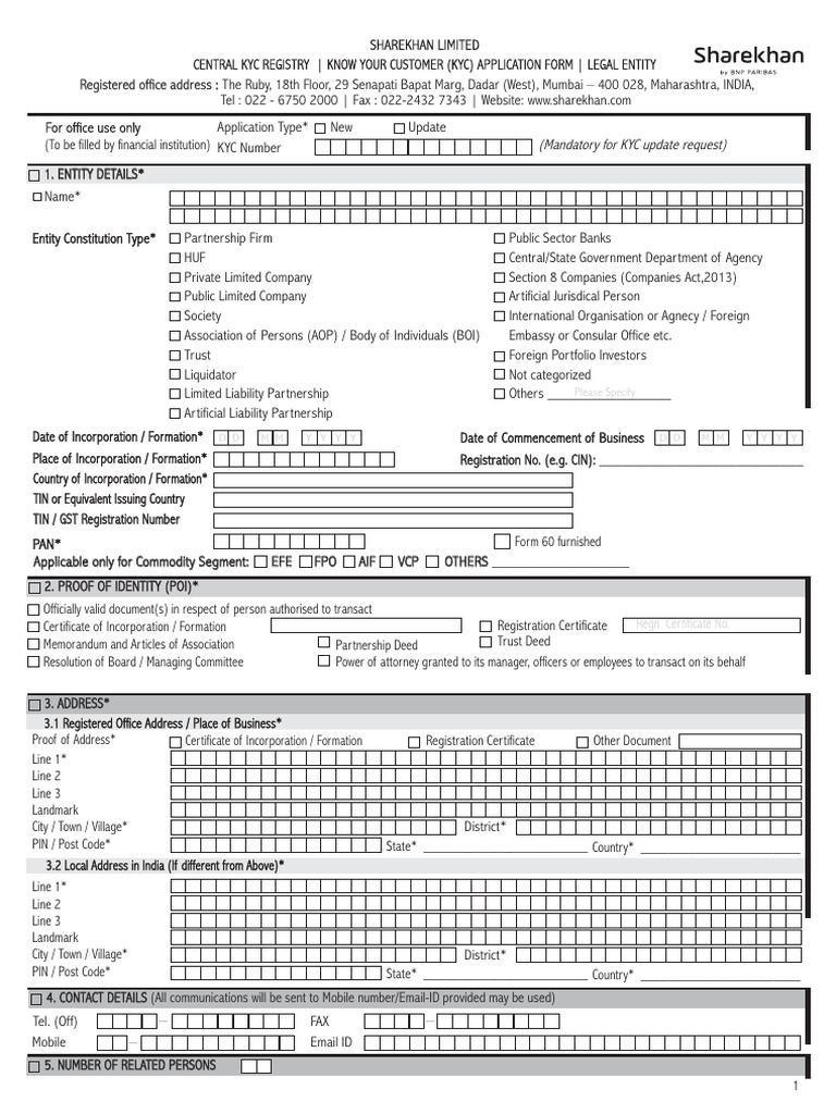 KYC Application Form for Entities | PDF | Identity Document